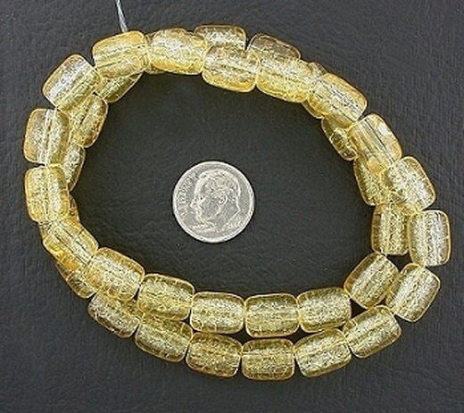 11x9 11mm x 9mm Gold Color Tube Crackle Glass Bead 15 Inch Strand ...