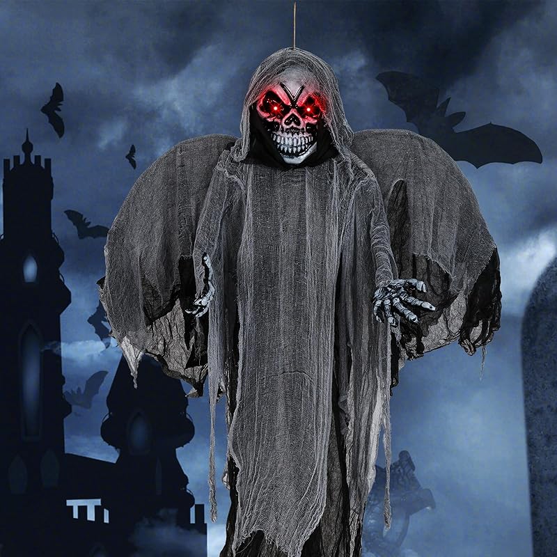 12.1 FT Halloween Hanging Decoration - Voice Activated Hanging Grim ...
