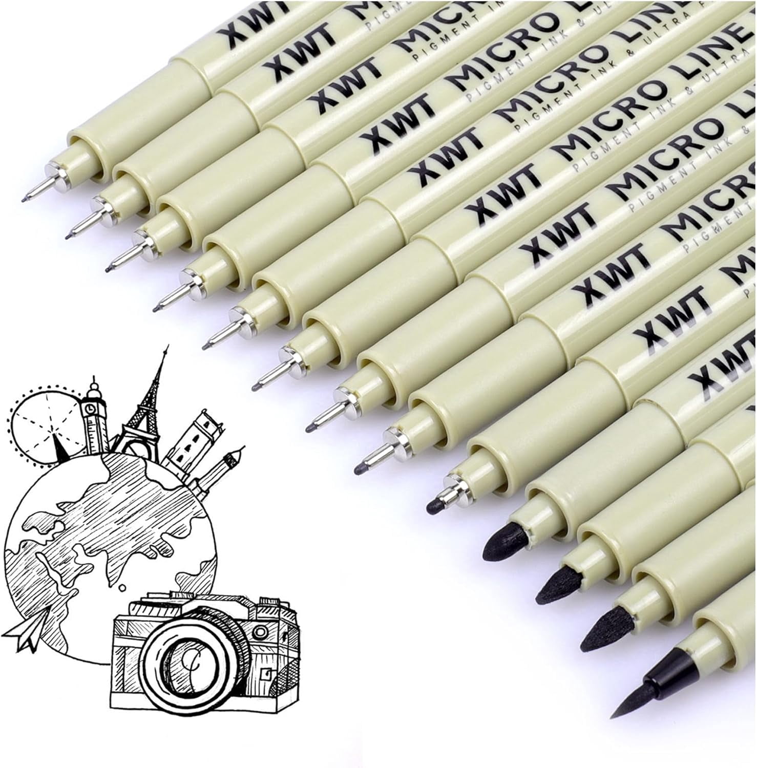 12+1 Fineliner Drawing Art Pens, Black Waterproof Pigment Ink Set for ...
