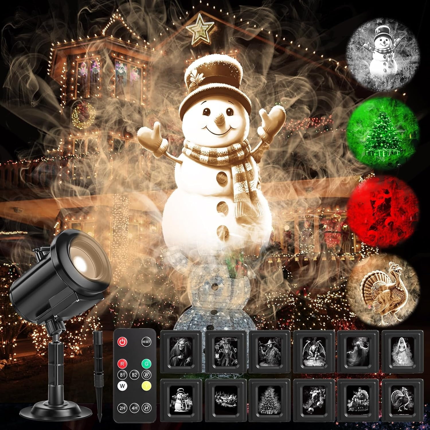 12 in 1 Halloween Christmas Projector Light Outdoor, 3D Dynamic ...