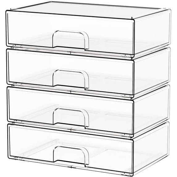 12.1 Inch Wide Clear Stackable Storage Drawers, 4 Pack Acrylic Makeup ...