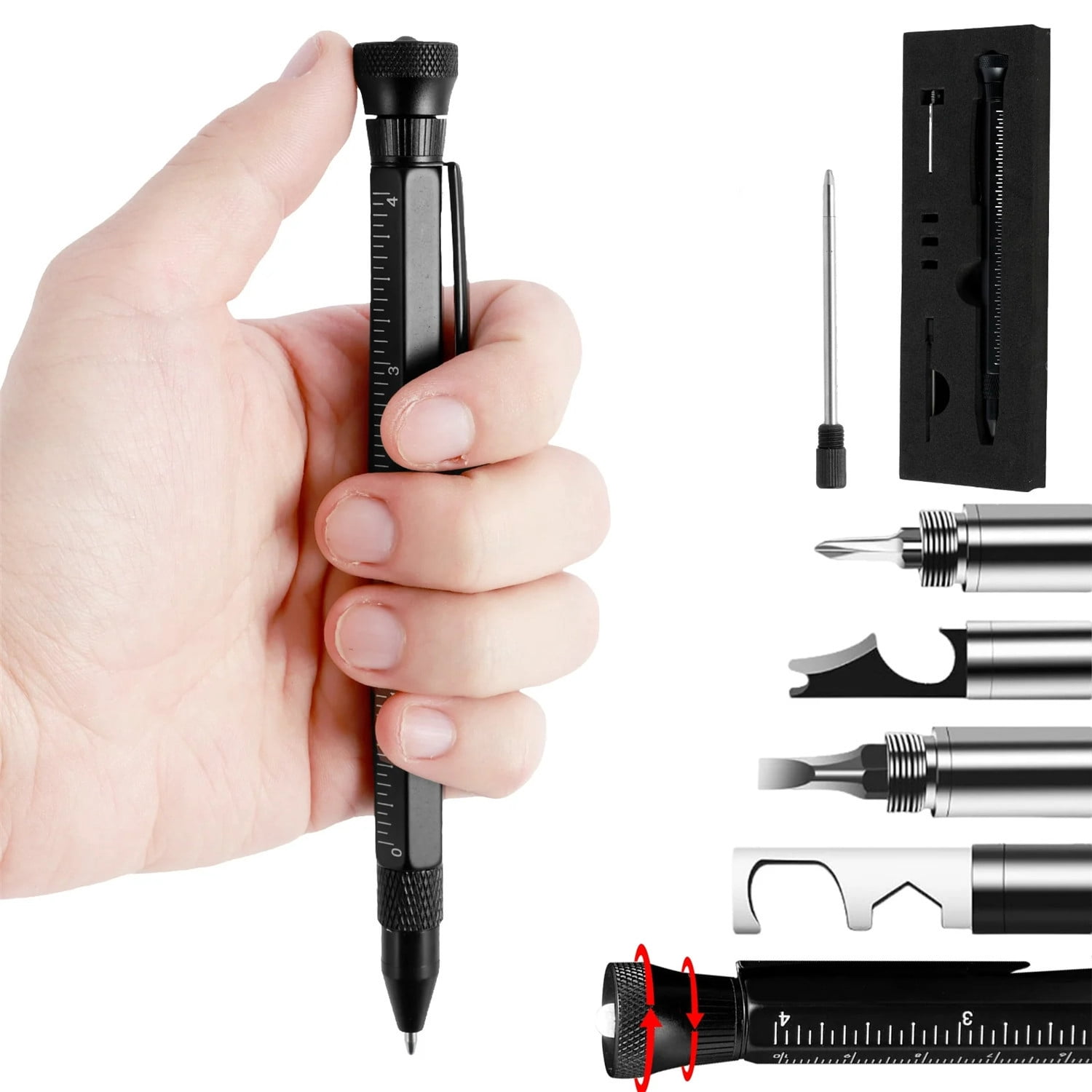 12 in 1 Multifunctional Ballpoint Pen, Metal Multi-Tool Pen with LED ...