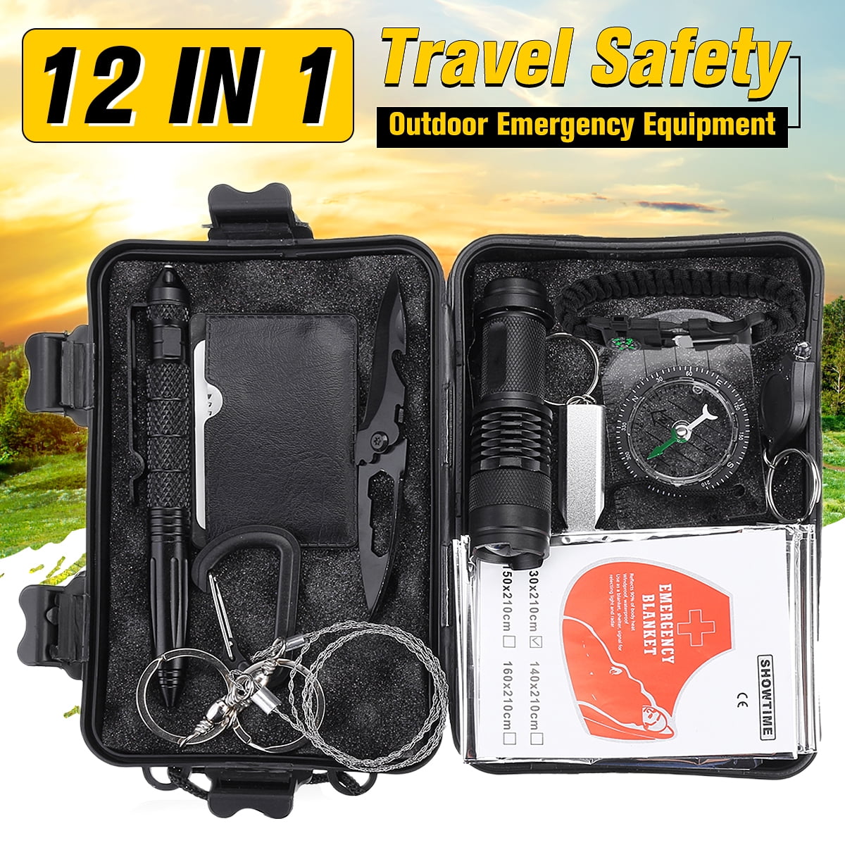 12 in 1 Outdoor SOS Survival Kit Multi-Purpose Emergency Equipment ...