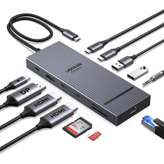 12 in 1 Triple 4K Docking Station with 2 HDMI, DP, 2x10G USB C, 2×USB ...