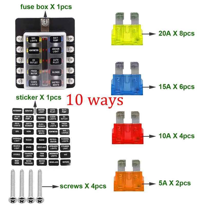 12/10/8/6 Ways Car Blade Holder Fuse Box Modified Terminal Block Fuse ...