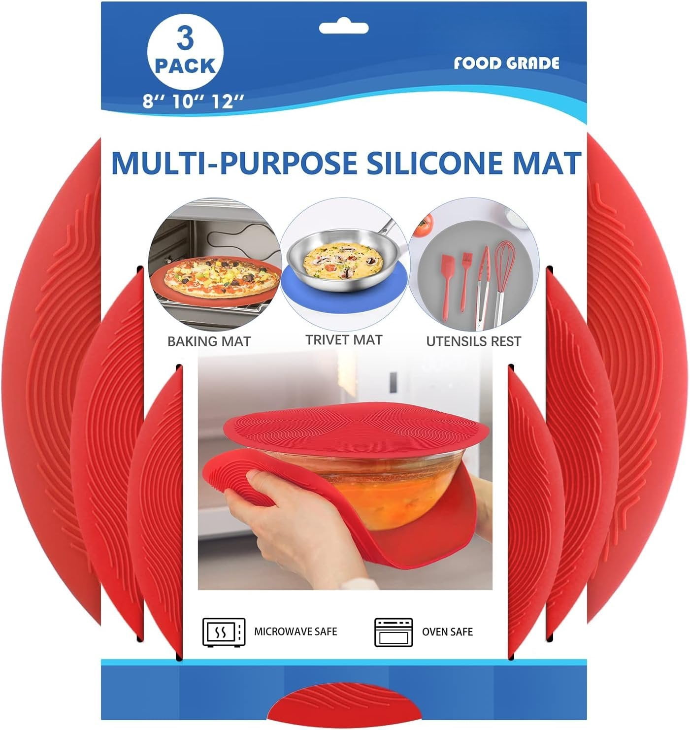12 10 8 Inch Multi-use Microwave Mat, Trivet, Pot Holders, Drying ...