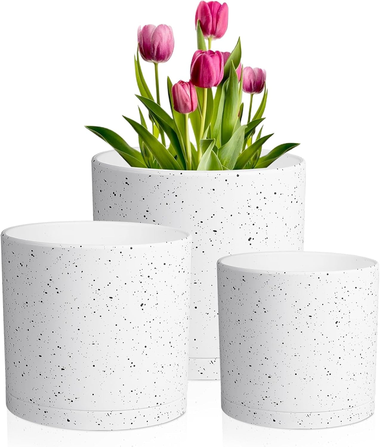 12/10/8 inch Large Plant Pots, 3 Pack Cylinder Deep Flower Pots for ...