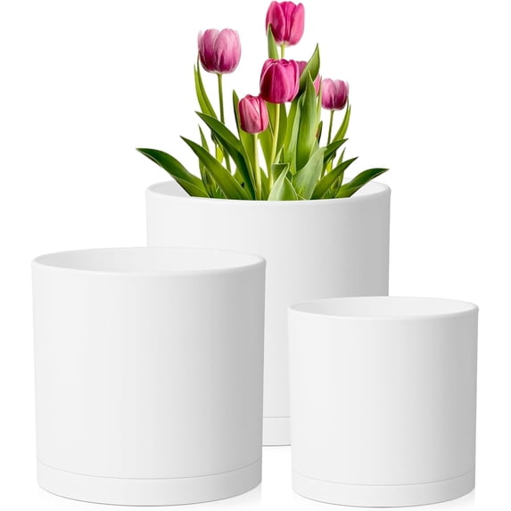 12/10/8 inch Large Plant Pots, 3 Pack Deep Cylinder Flower Pots for ...