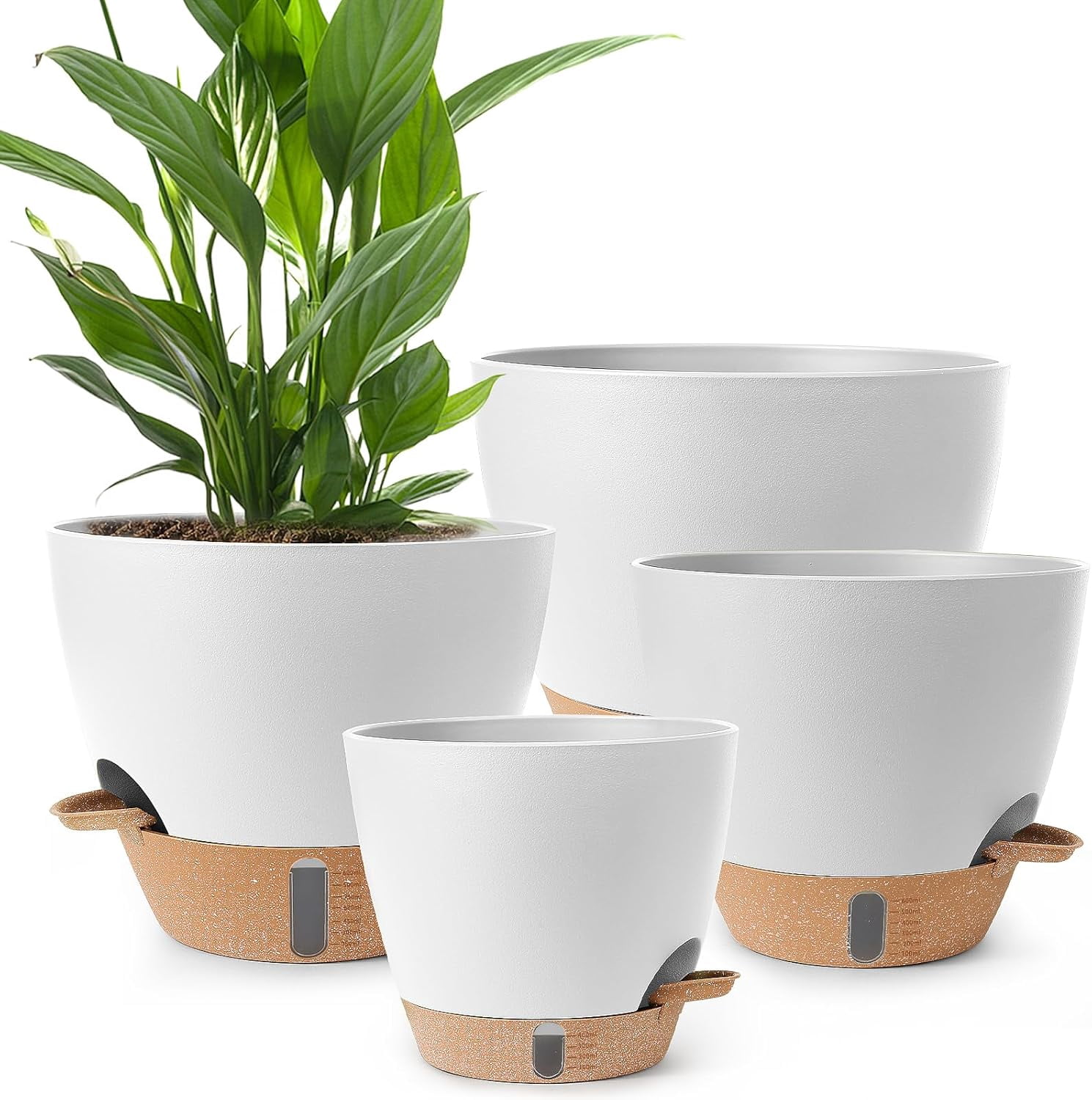 12/10/9/8 Inch Large Black Self-Watering Plastic Flower Pots with Deep ...