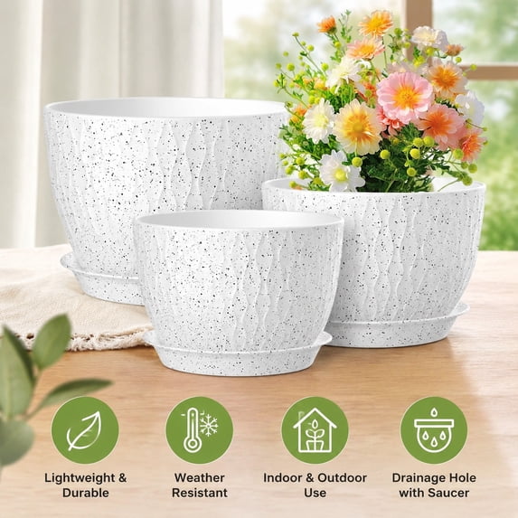 12/10/9 Inch Large Flower Pots Set of 3, Outdoor Indoor Plastic ...