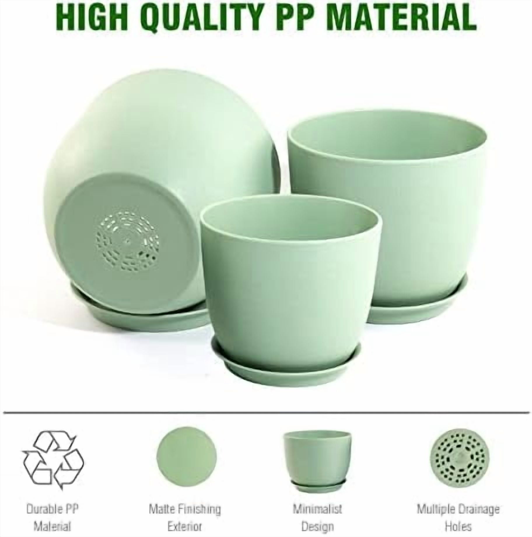 12/10/9 Large Modern Plant Pots, Plastic Planters with Drainage Holes ...