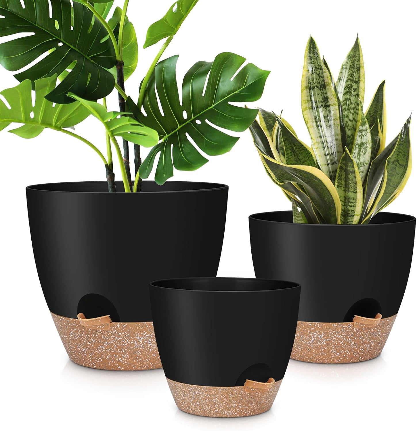 12" 10" 9" Large Self Watering Plant Pots, 3 Pack Flower Pots Planters ...