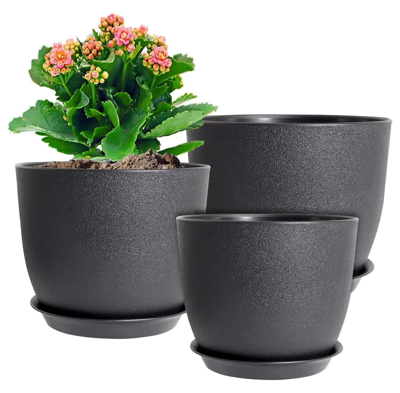 12/10/9 inch Big Flower Pots, 3 Pack Modern Decorative Plastic Planters ...