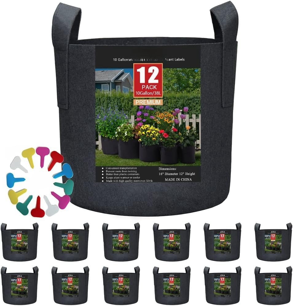 12- 10 Gallon, Vegetable/Flower/ Grow Bags, Aeration Fabric Pots with ...
