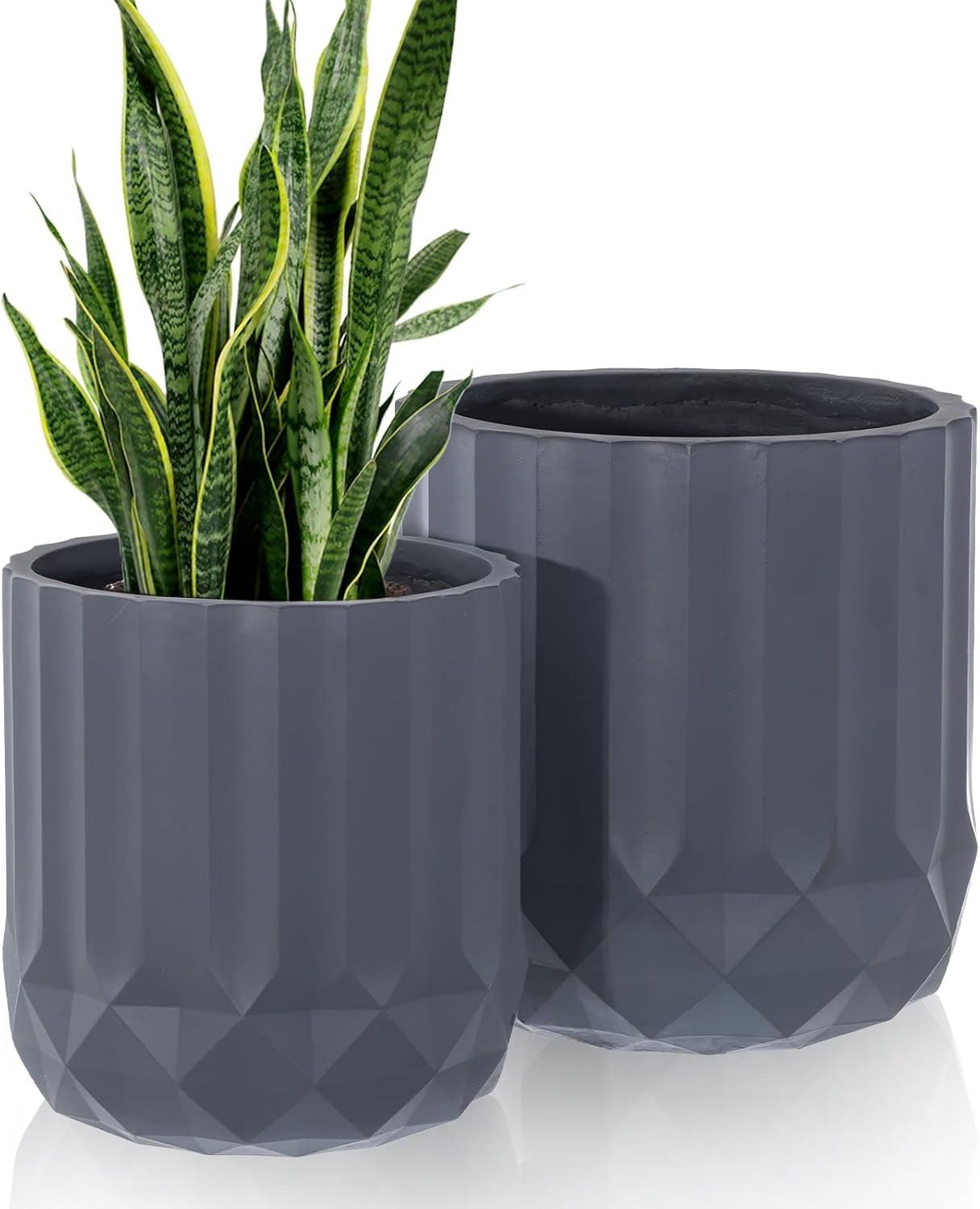 12/10 Inch Round Pots for Plants, 2 PKS Modern Fluted Flower Tree ...