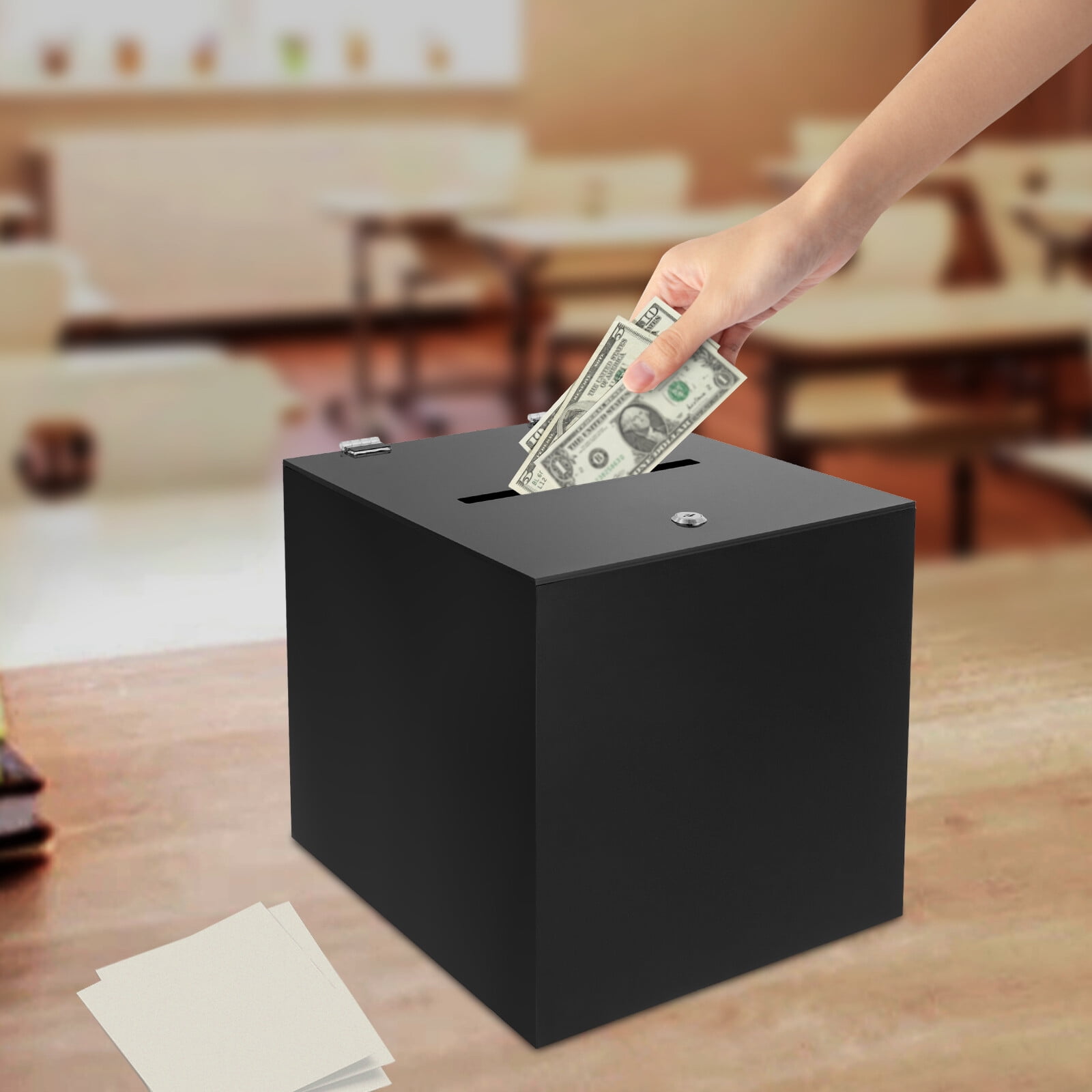 12*12*12in Black Deluxe Donation Box Tip Jar Ballot Suggestion With ...