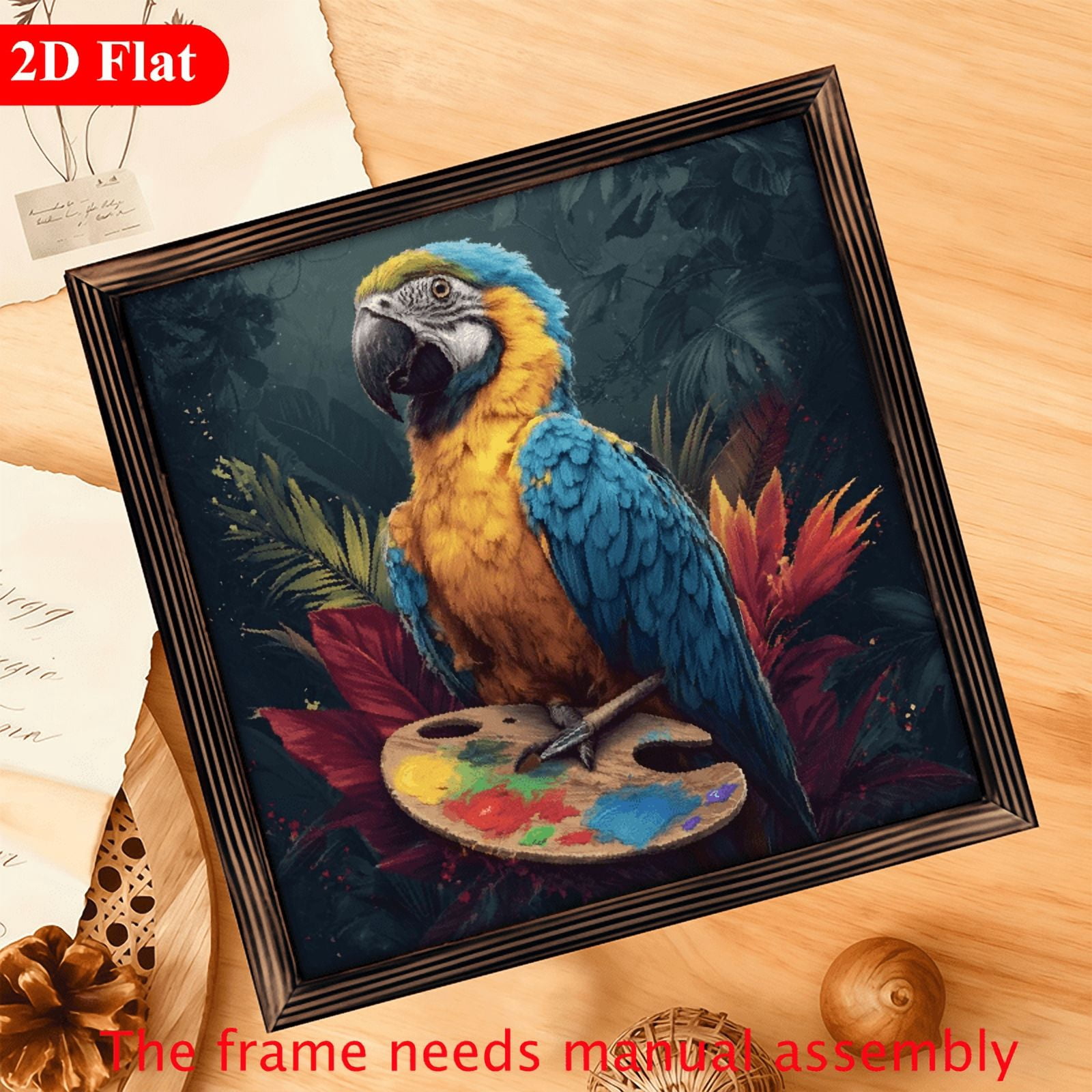 12*12 inch wooden frame painting - A parrot that can draw . It can be ...