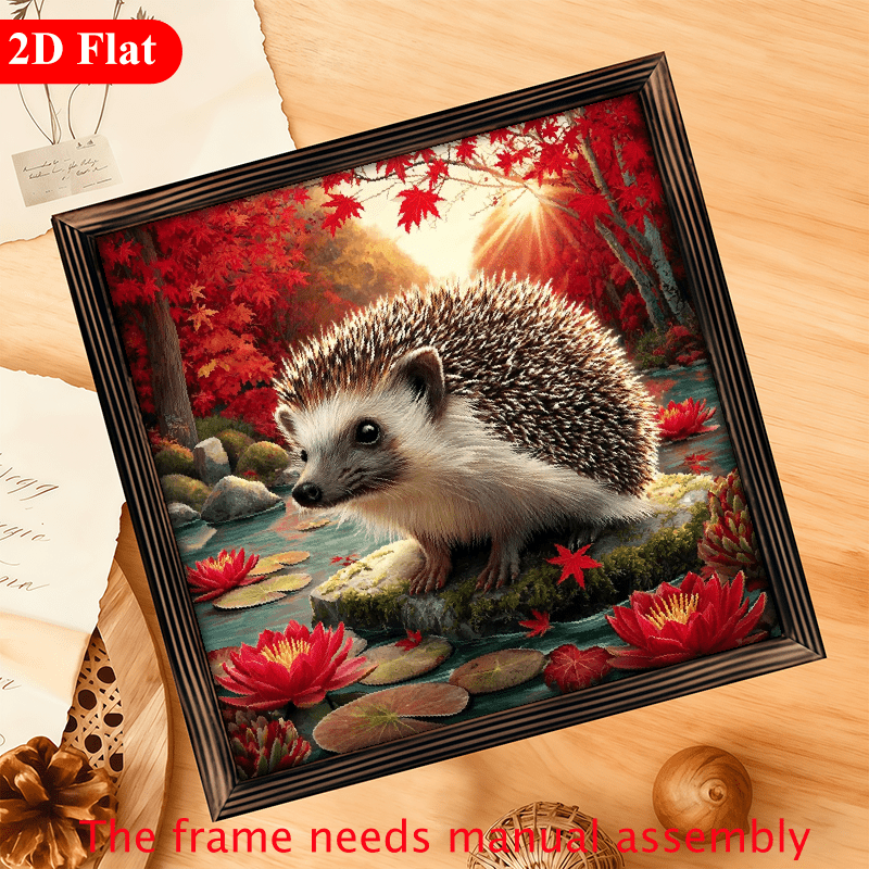 12*12 inch wooden frame painting - Hedgehog by the Red Leaf Pond. It ...