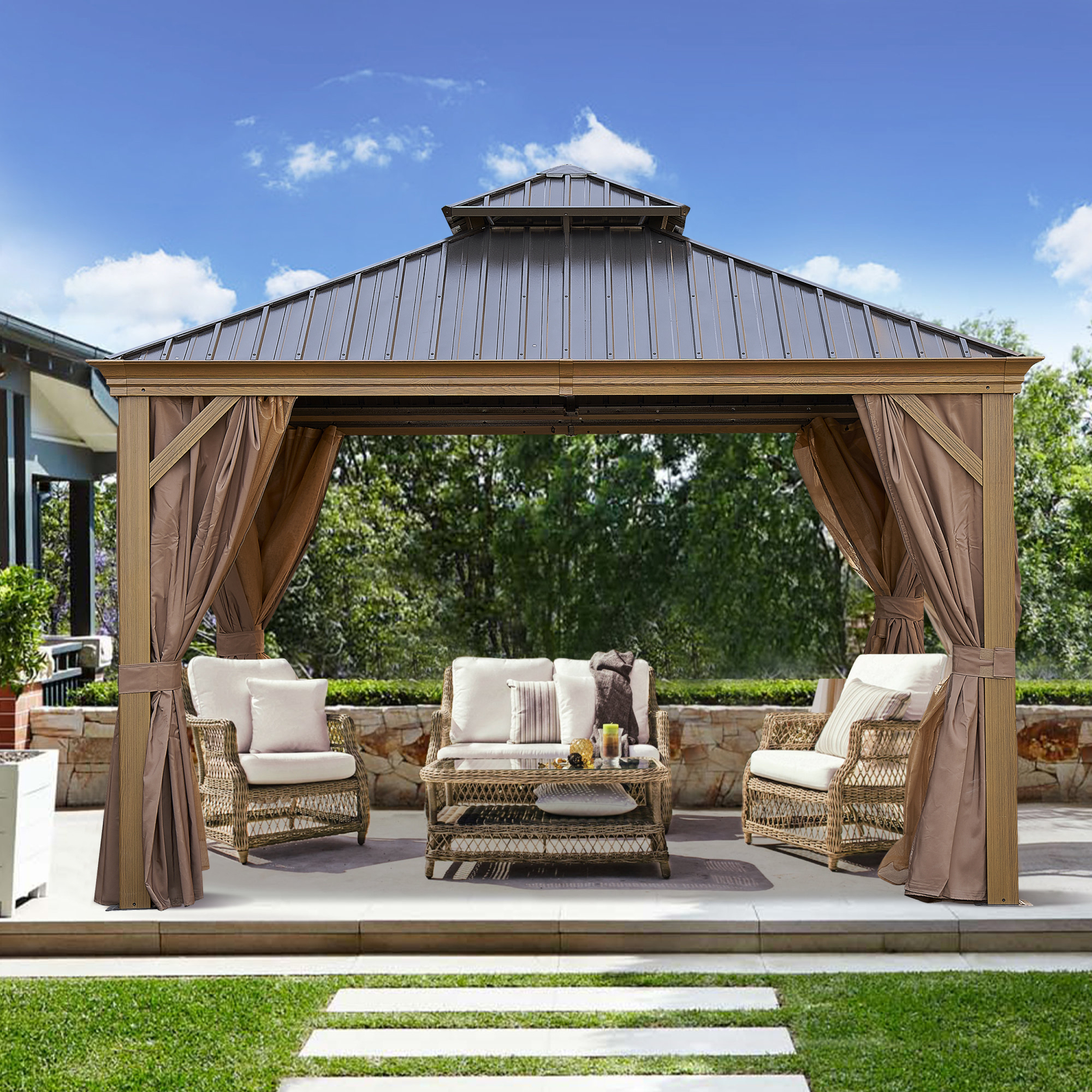 12*12FT patic gazebo, alu gazebo with steel canopy, Outdoor Permanent ...