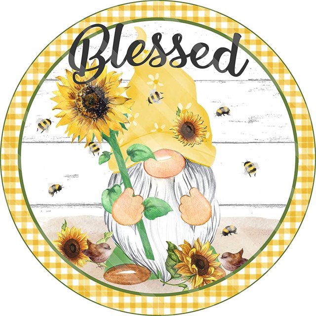 12*12inch Round Rustic Wall Decor Summe Sunflower Gnome and Bees, Round ...