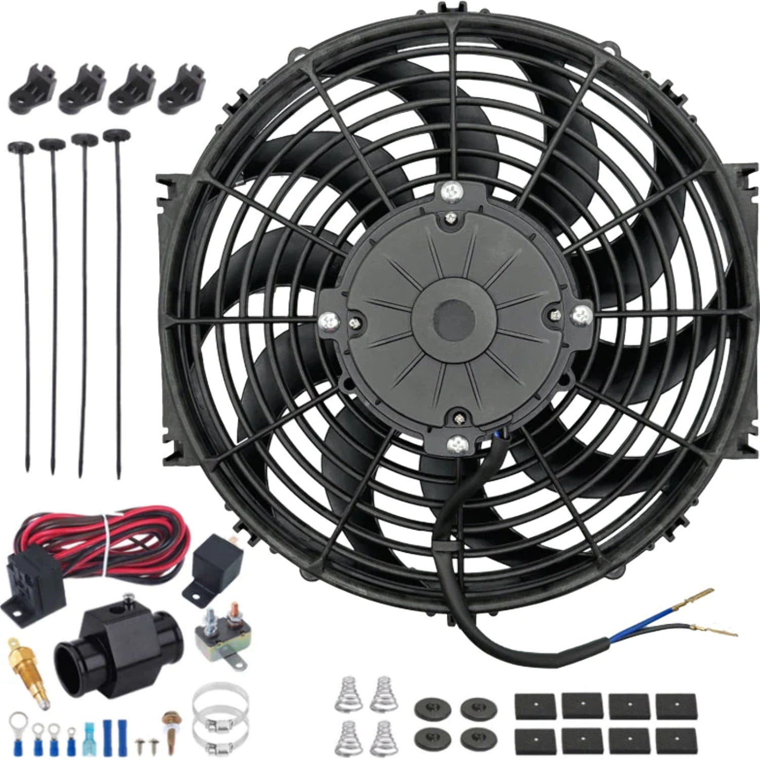12-13 Inch 180w Electric Fans Radiator Hose Ground Thermostat Switch ...