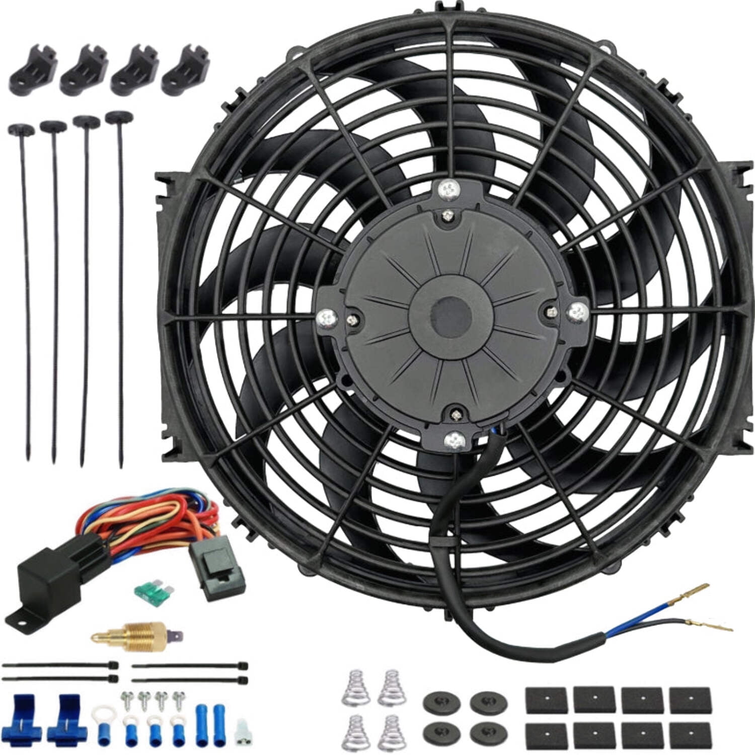 12-13 Inch 180w Electric Radiator Fan NPT Grounding Thermostat Switch ...
