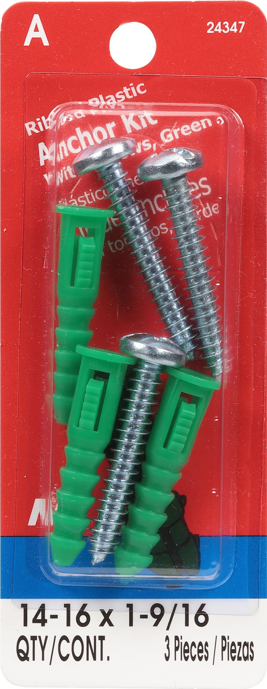 #12 #14 and #16 x 1-1/2" Pan Head Ribbed Plastic Anchors with Screws ...