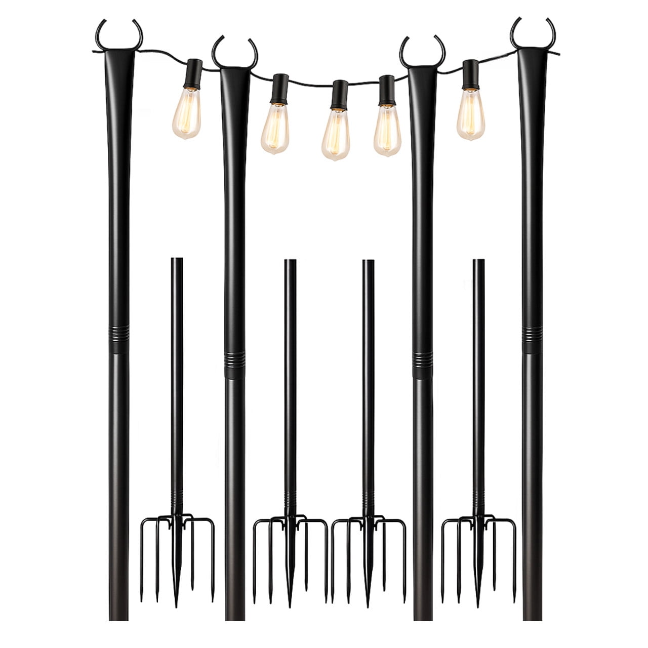 12-15 Foot Black Metal String Light Poles - Steel Bistro Ground Stakes ...