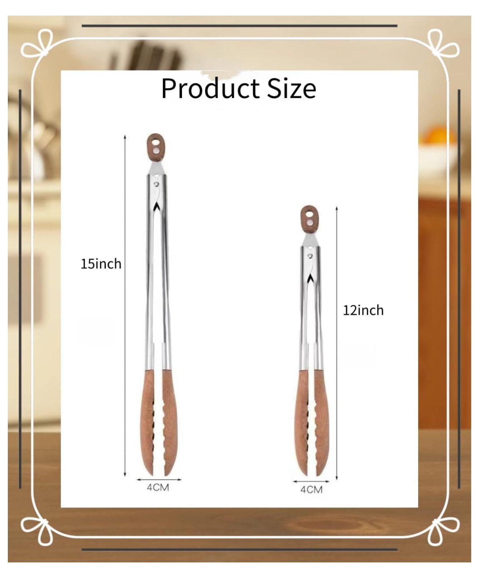 12 & 15 Inch Cooking Tongs, Wooden Tongs for Cooking, Kitchen Wooden ...