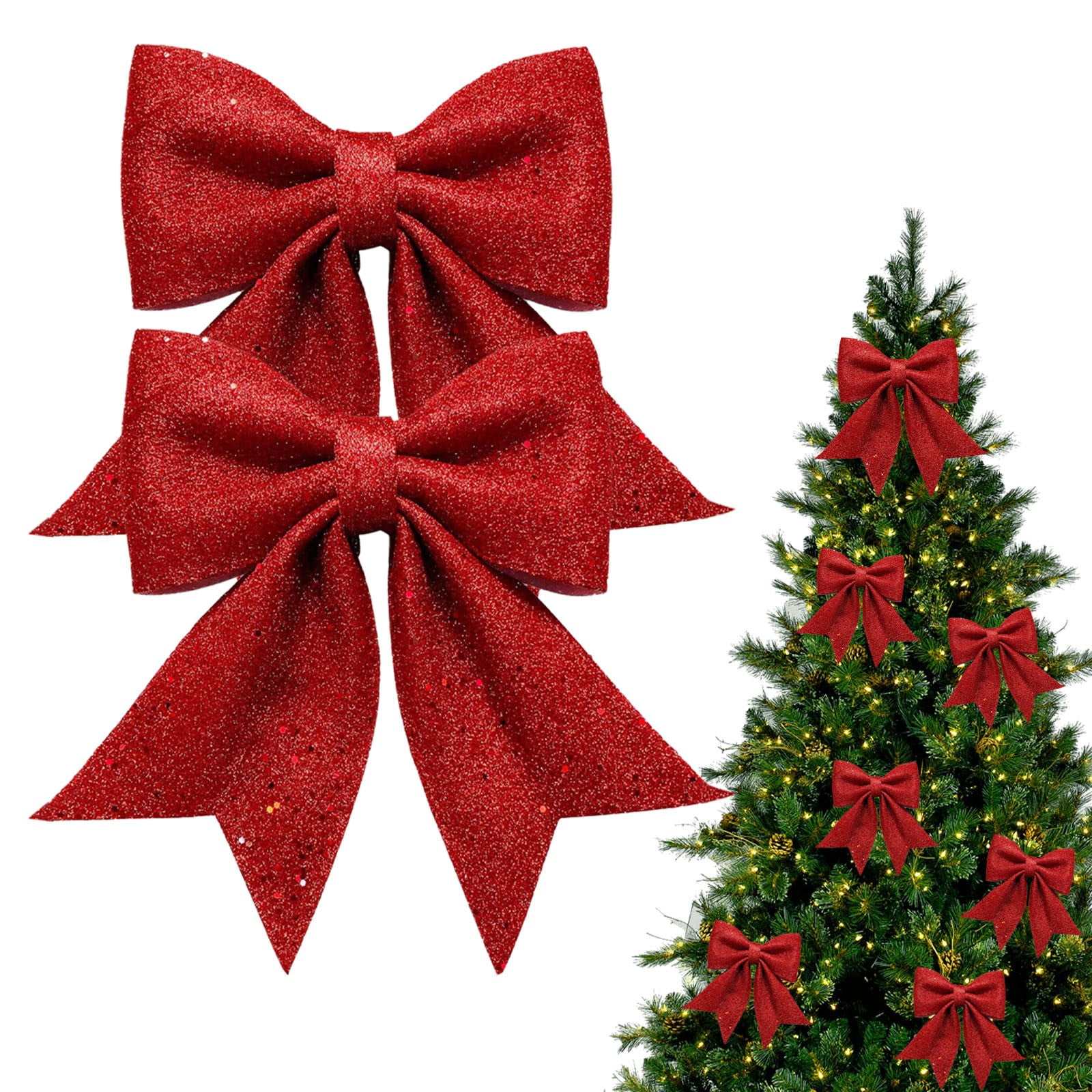 12*15CM(Number 6) Christmas Tree Bows Gold Red Wreath Bows Christmas ...