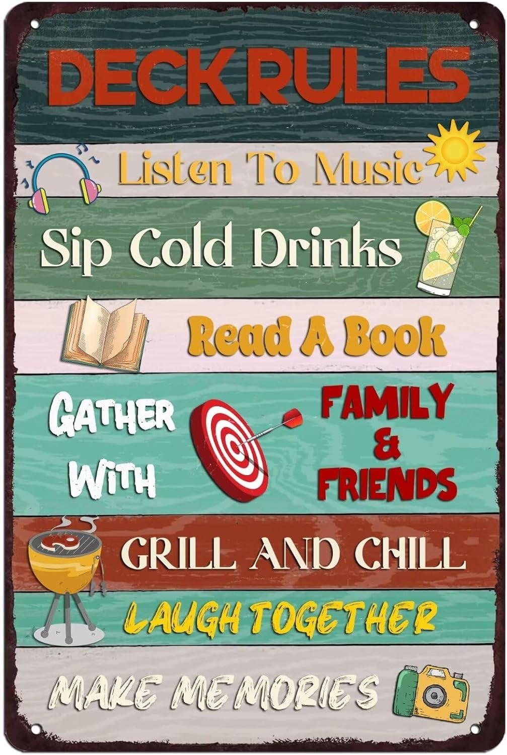 12"×16" Deck Rules Metal Tin Sign Indoor Outdoor Patio Decor Table ...