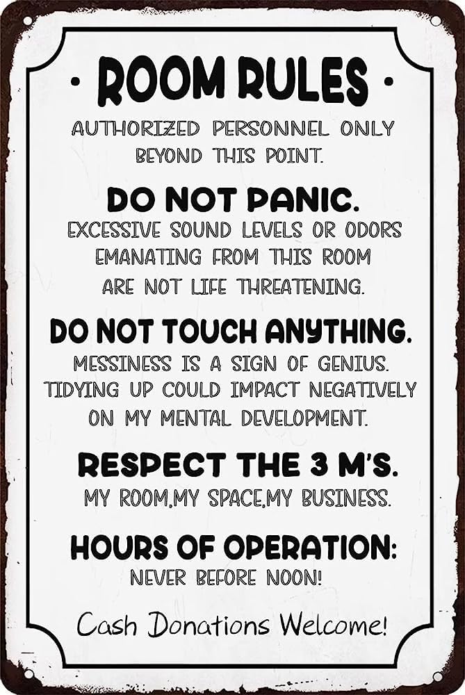 12"×16" Funny Room Rules Tin Sign for Boys Girls, Bedroom Door Decor ...