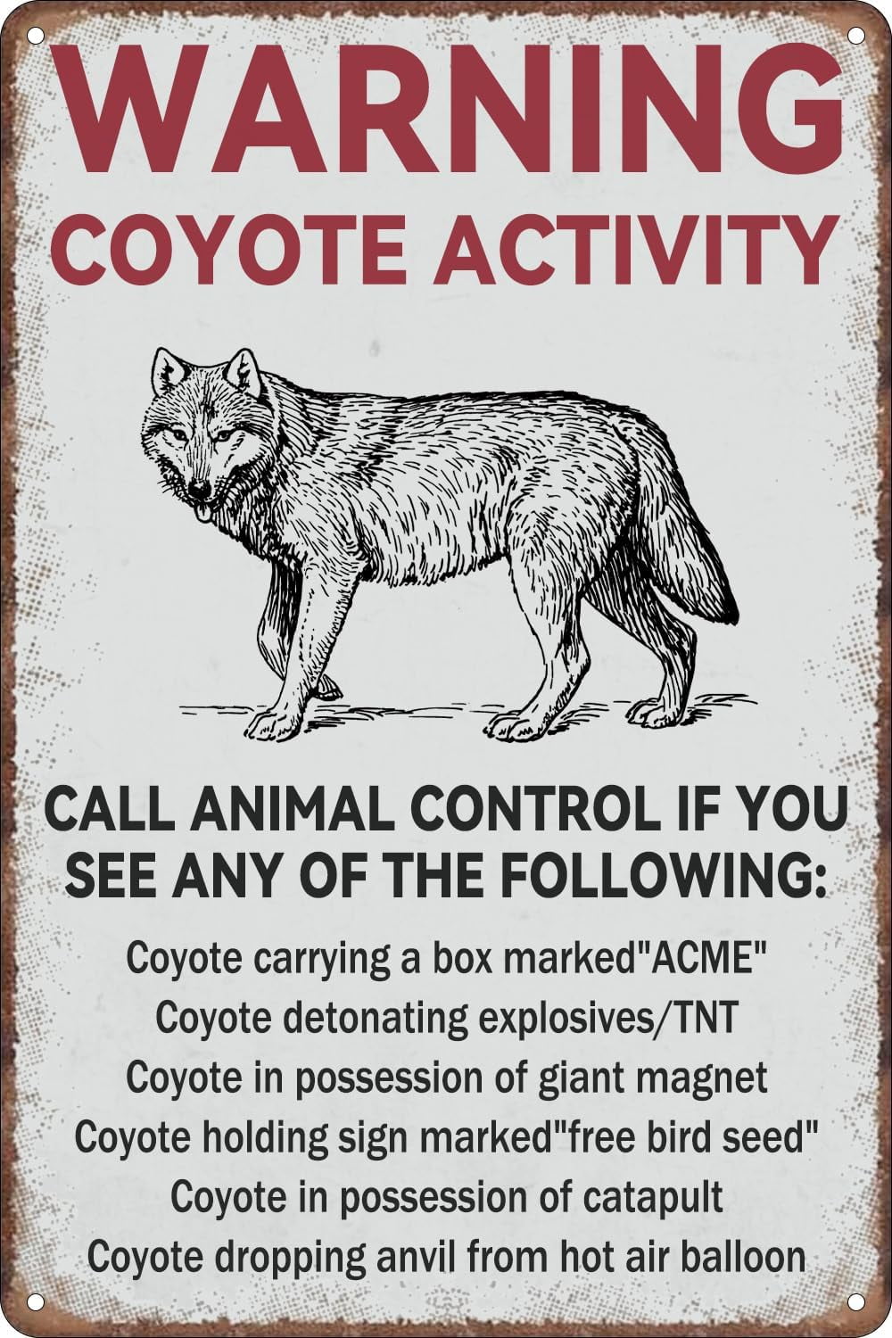 12"×16" Warning Coyote Activity Vintage Tin Signs Funny Retro Poster ...