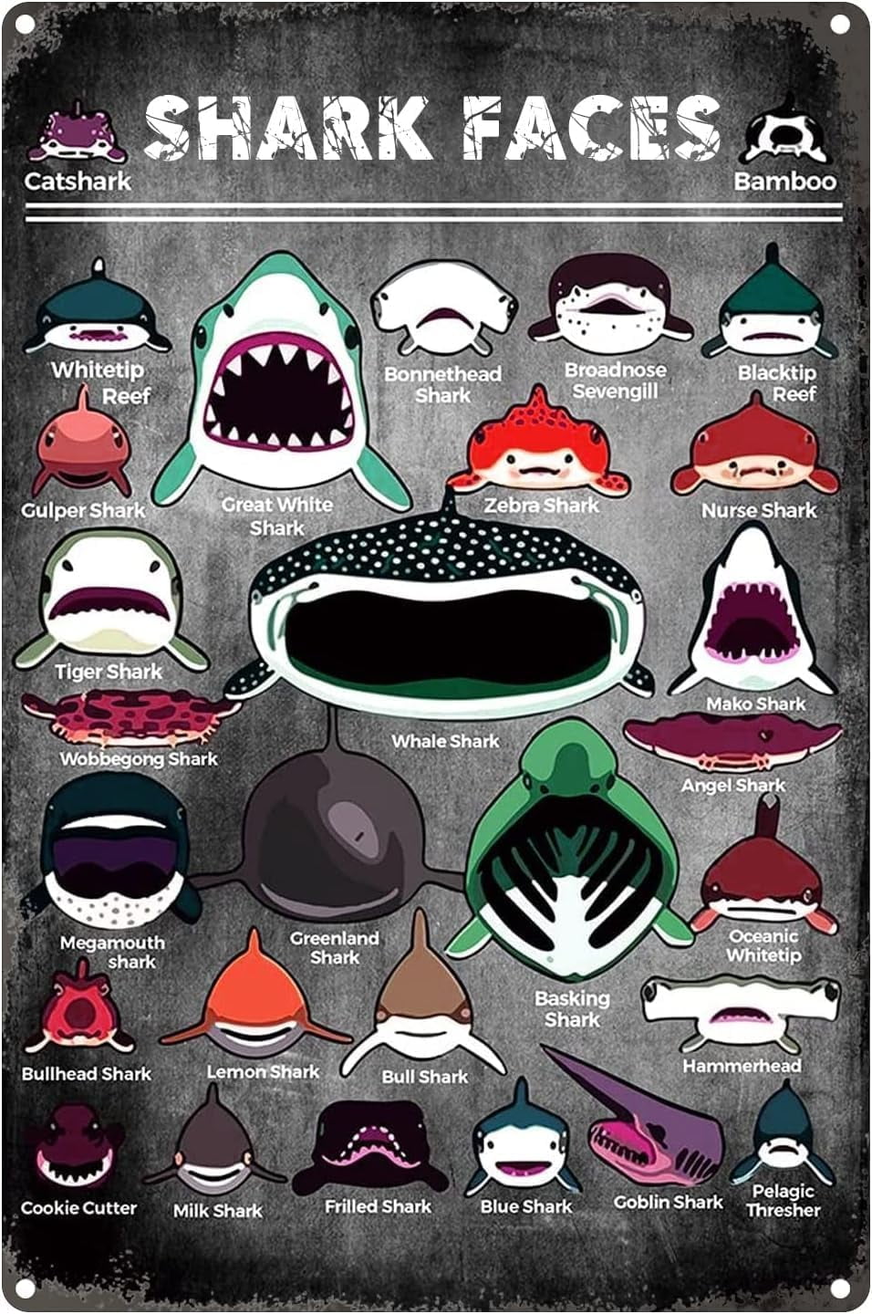 12×16 inch Vintage Shark Faces Metal Tin Sign Wall Decor Retro Nature ...