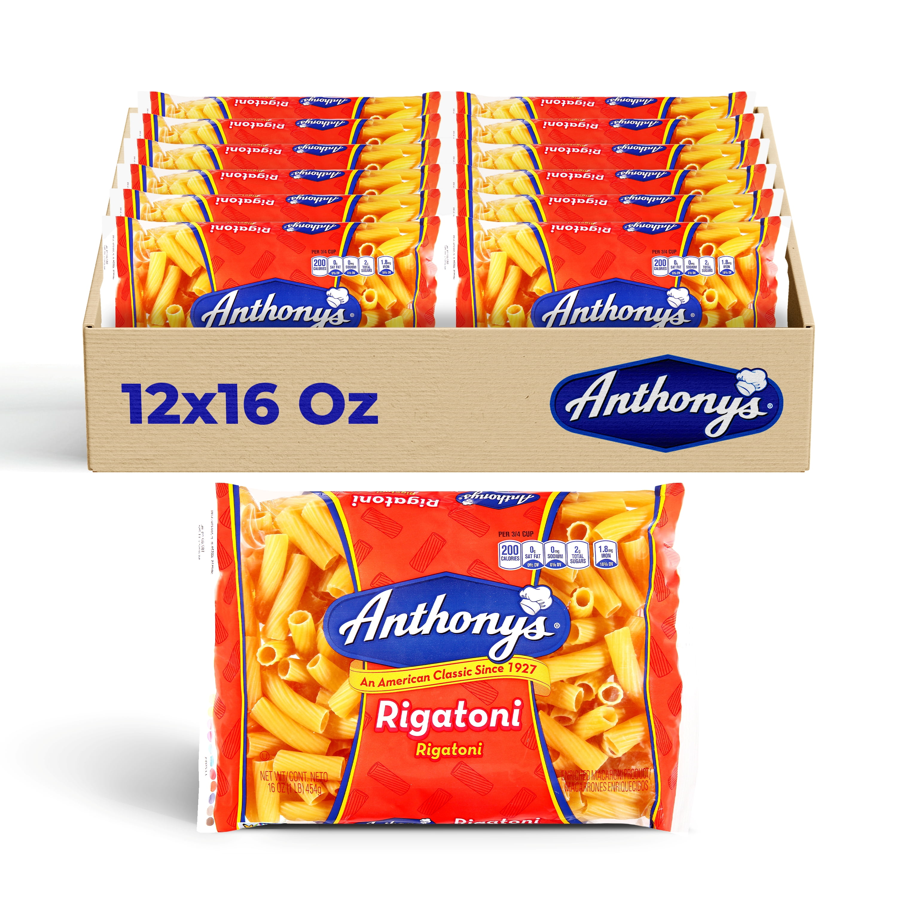 Anthony’s Rigatoni Pasta, 12-Pack (16 oz Each) – Rigatoni Pasta for ...