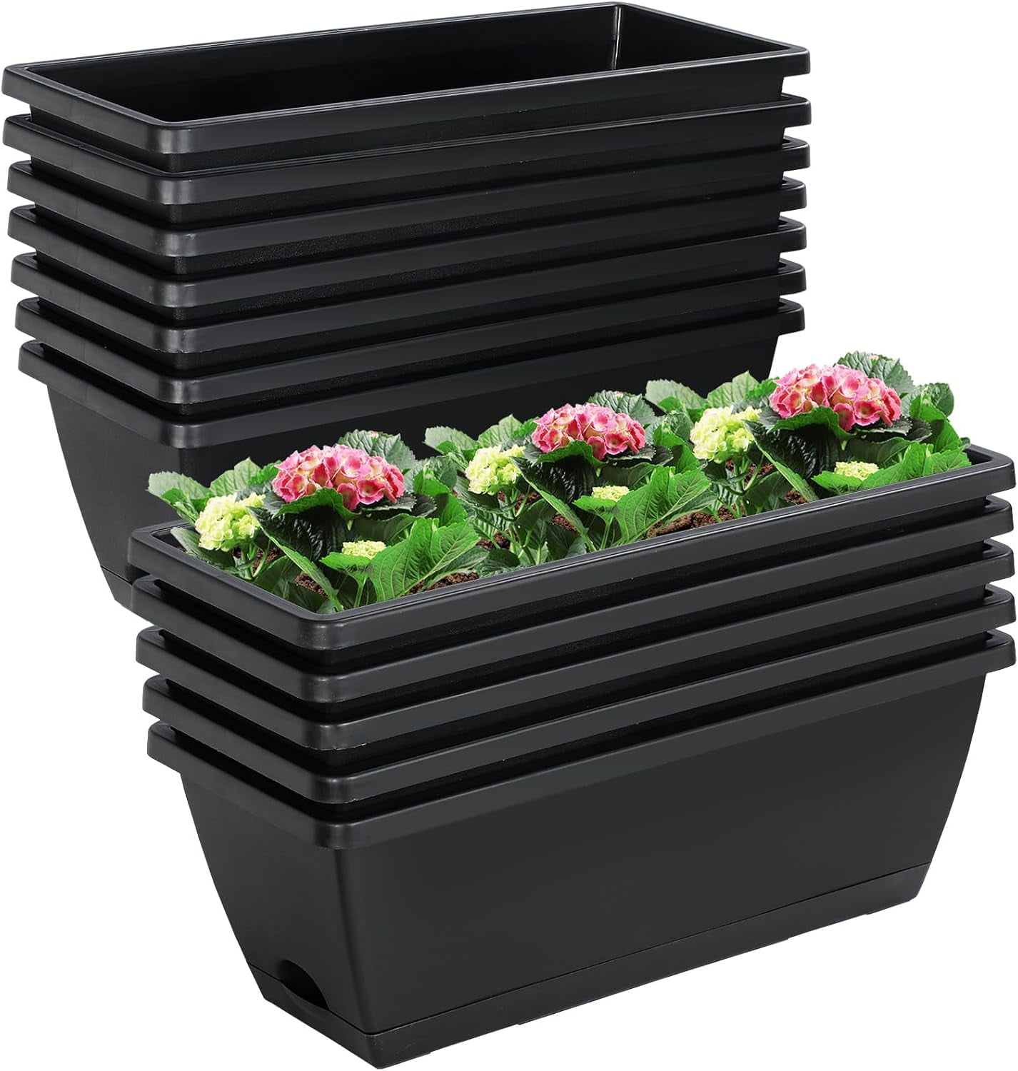 12Pcs 17Inches Rectangle Planter Box with Drainage Holes and Trays ...