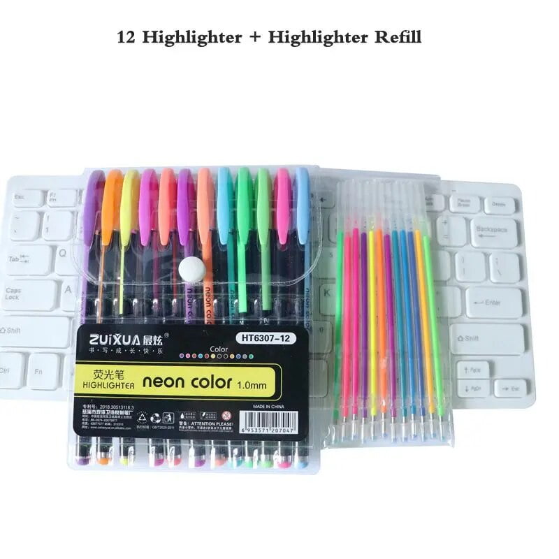 12/18/24 Colors Gel Pen Set Pastel Metallic Neon Glitter Pens For Adult ...