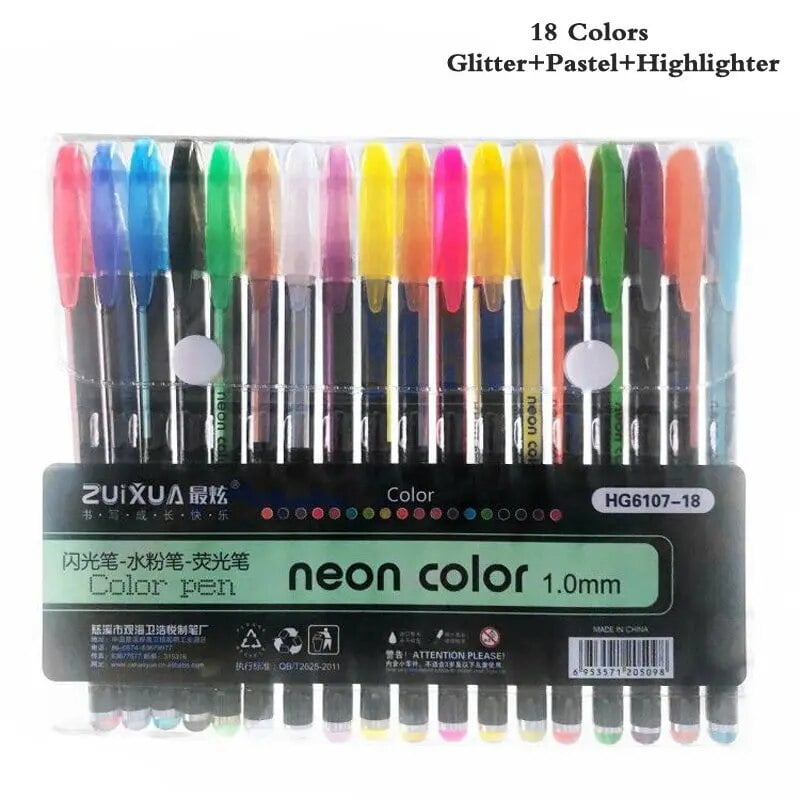 12/18/24 Colors Gel Pen Set Pastel Metallic Neon Glitter Pens For Adult ...