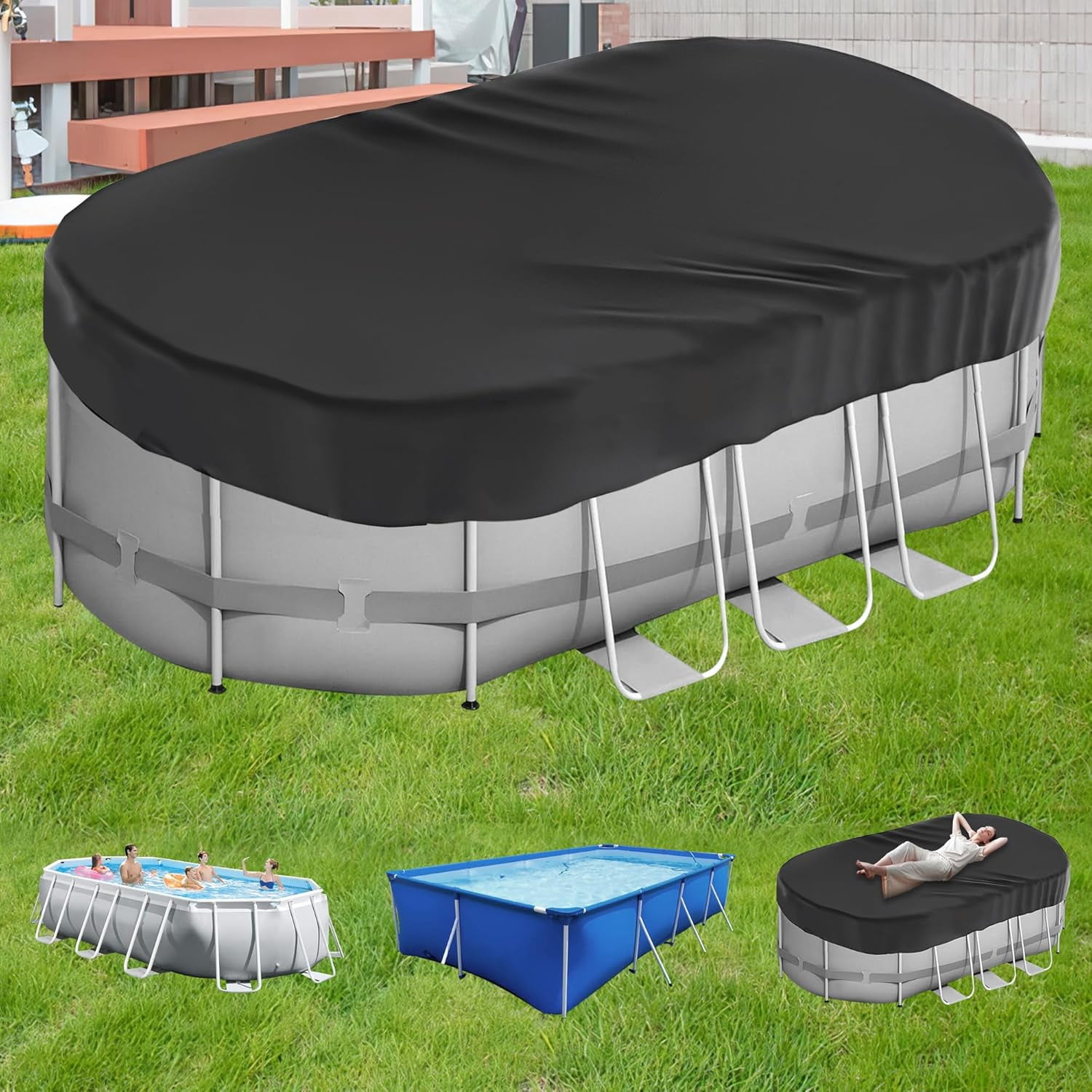 12×18 Ft Oval Pool Covers for Above Ground Pools, Oval Pool Covers for ...
