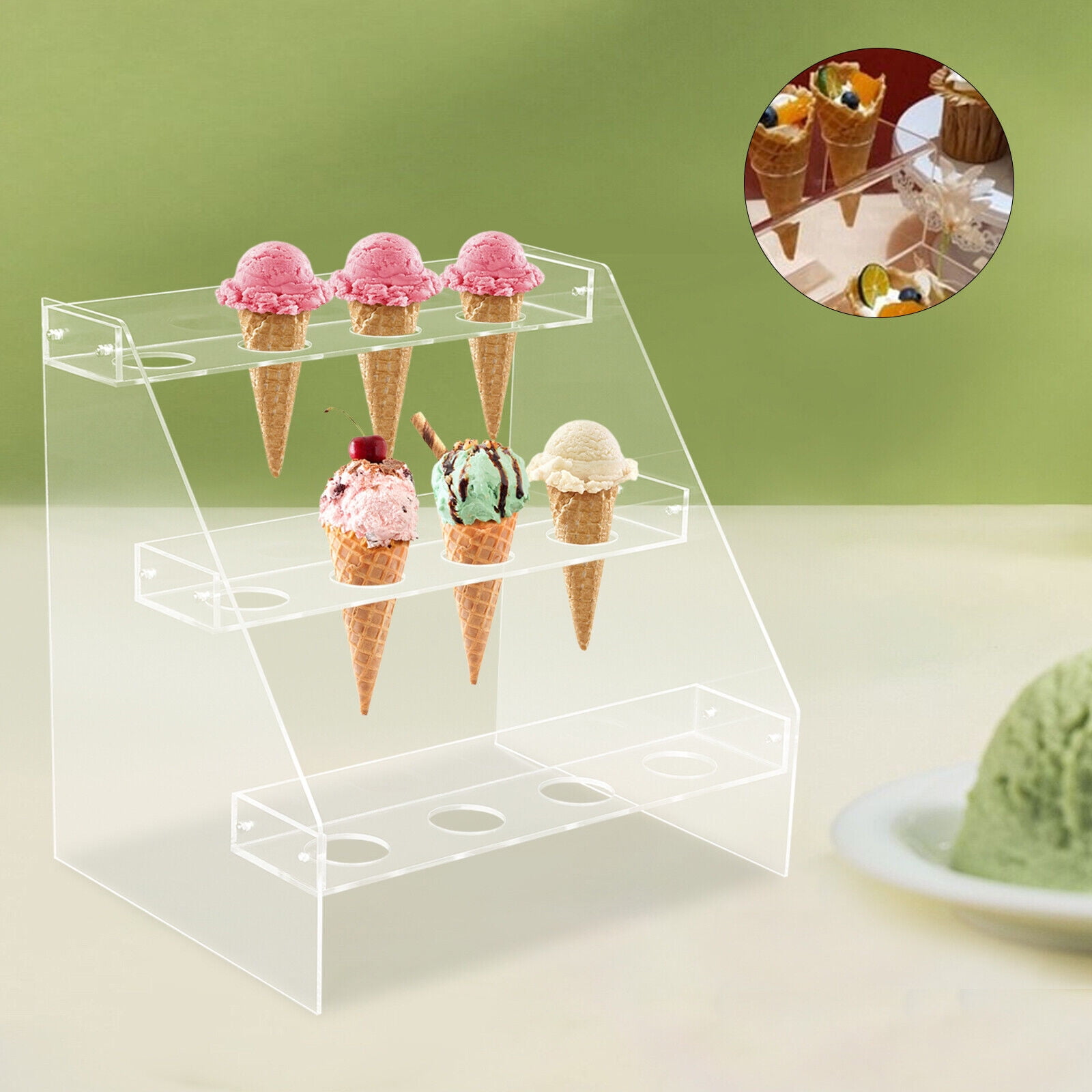 12.2*9.45*11.81inch Ice Cream Cone Holder Clear 12 Holes Food Stand ...
