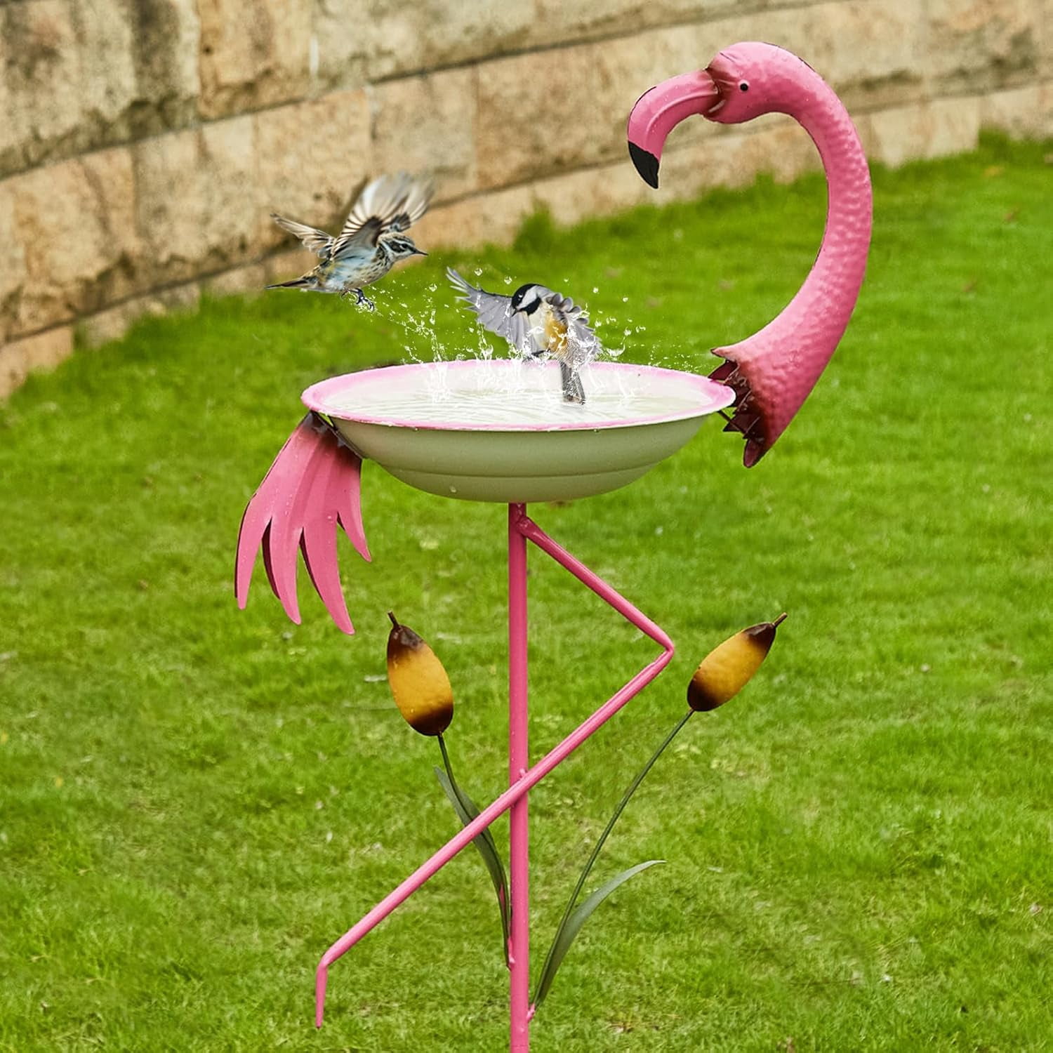 12.2”D * 45.3”H Flamingo Bird Bath, Metal Bird Baths for Outdoor, Bird ...