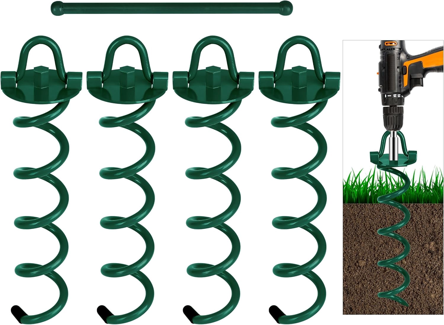 12.2 Inch Spiral Ground Anchors Heavy Duty Screw in Spiral Stakes 4 ...