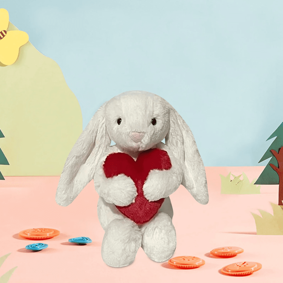 12.2" Jellycat Bashful Bunny with Red Heart Stuffed Plush Toy, Adorable ...