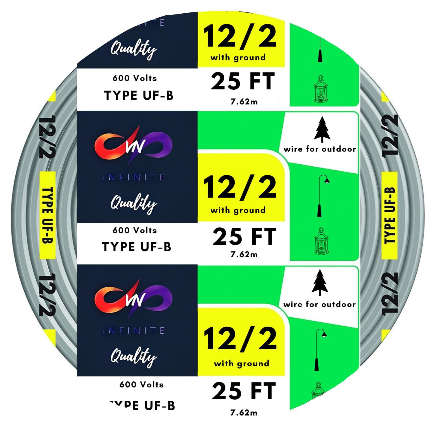 12/2 UF-B Wire Gray Solid Underground Feeder Cable 25 ft - Walmart.com