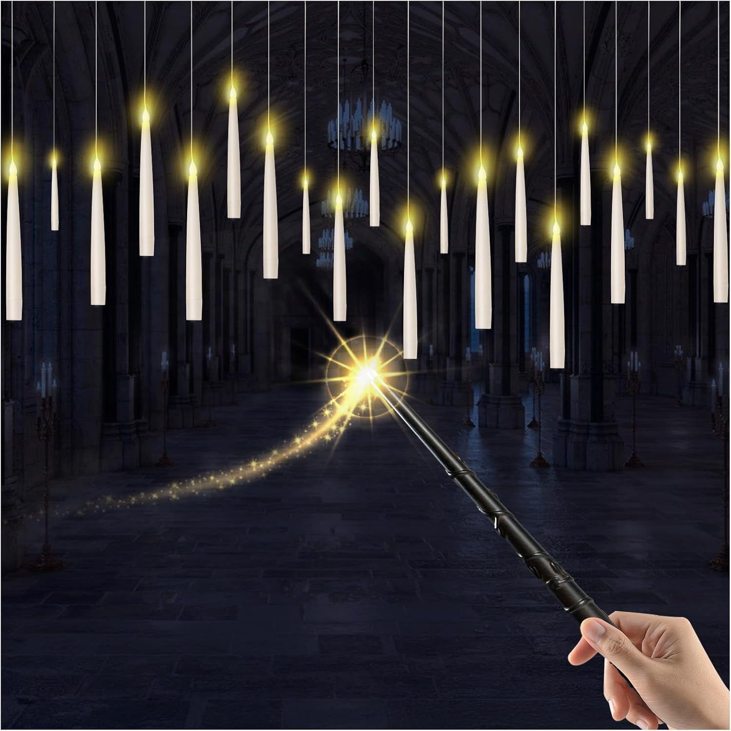 12/20 PCS Floating Candles with Wand, Magic Hanging Flickering Warm ...