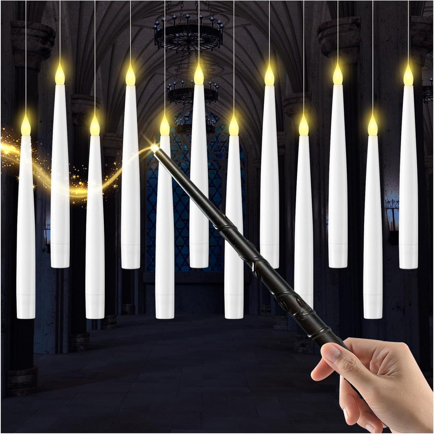 12/20 PCS Floating Candles with Wand, Magic Hanging Flickering Warm ...