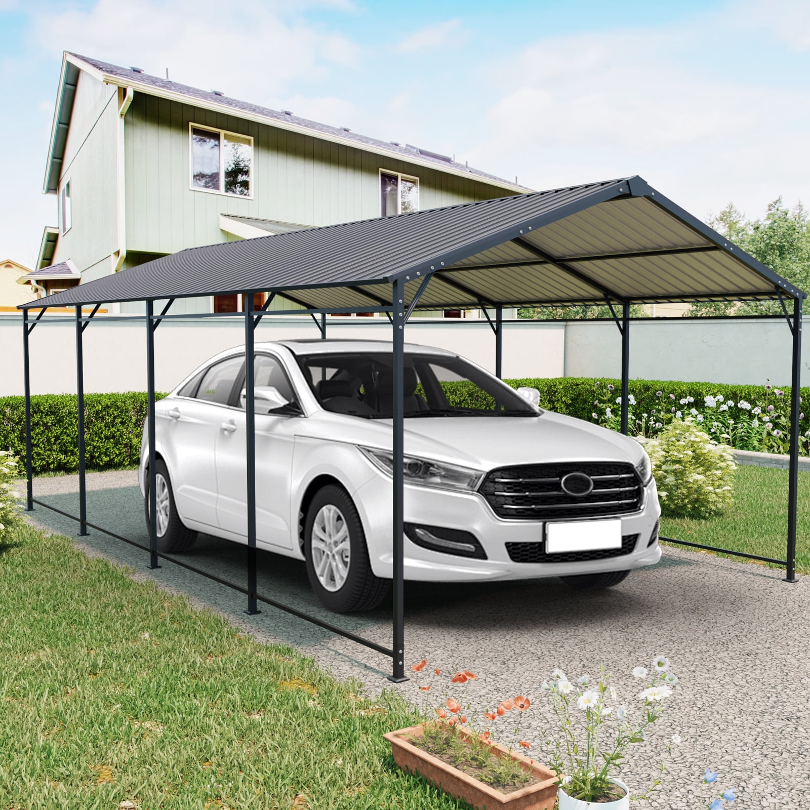 12*21 FT Carport, Heavy Duty Carport with Galvanized Steel Roof and ...