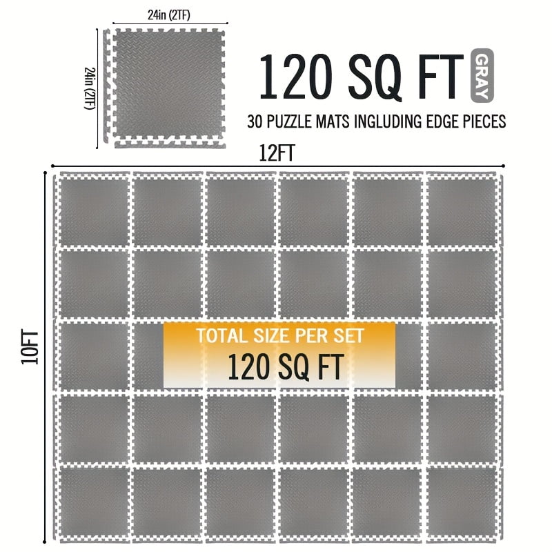 12/24/30pcs EVA Foam Floor Tiles | 24x24 Inch Interlocking Design | 1/2 ...