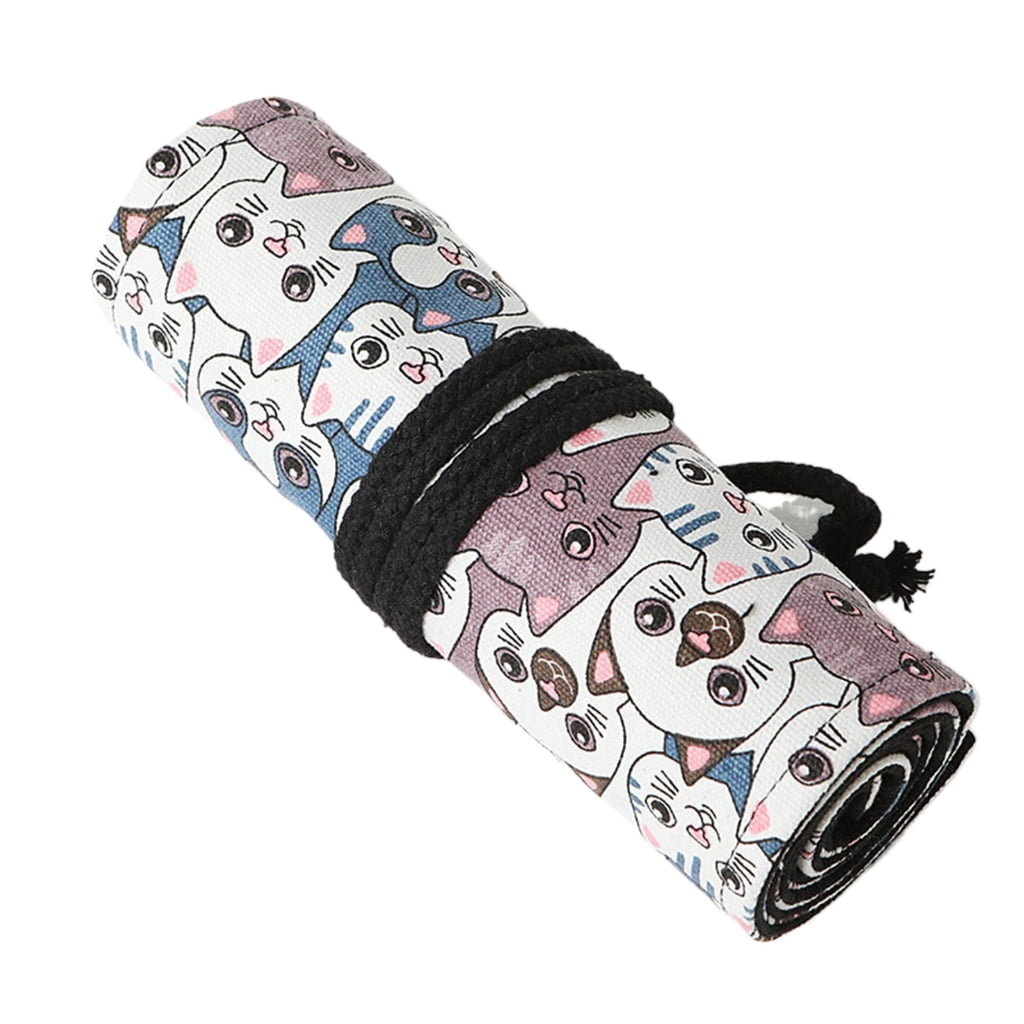 12/24/36/48/72 Holes Cats Pencil Roll Wrap Canvas Pencil Organizer Bag ...