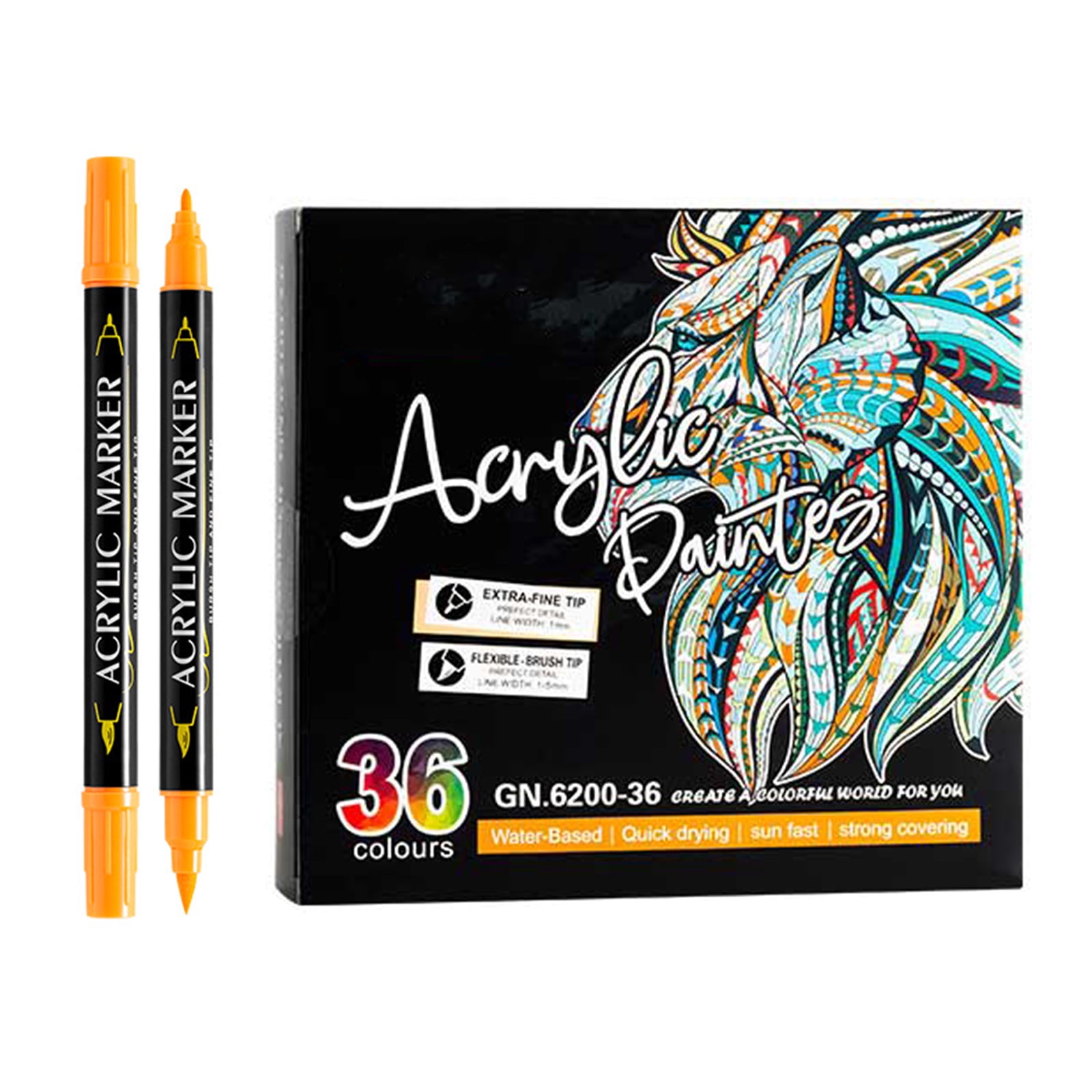 12/24/36 Color Acrylic Paint Pens Double-ended for Extra Fine Tip ...